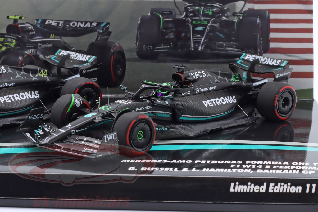 Minichamps 1:43 2-Car Set Hamilton #44 & Russell #63 Bahrain GP Formula ...