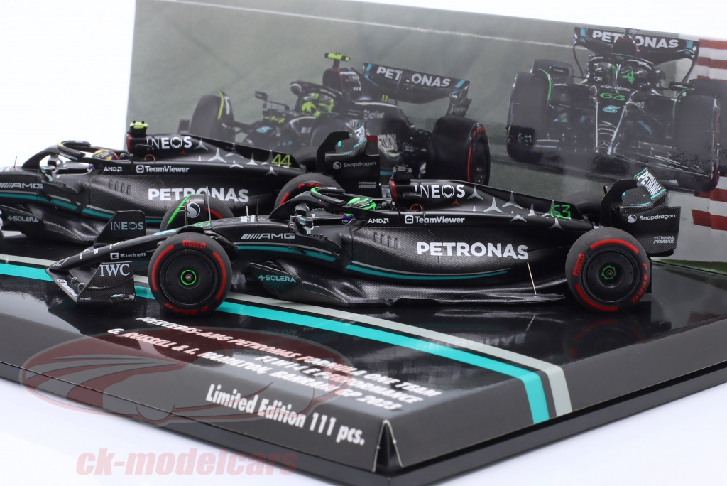 Minichamps 1:43 2-Car Set Hamilton #44 & Russell #63 Bahrain GP Formula ...