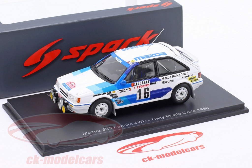 Spark 1:43 Mazda 323 4WD #16 Rallye Monte Carlo 1986 Warmbold, Espinosi ...