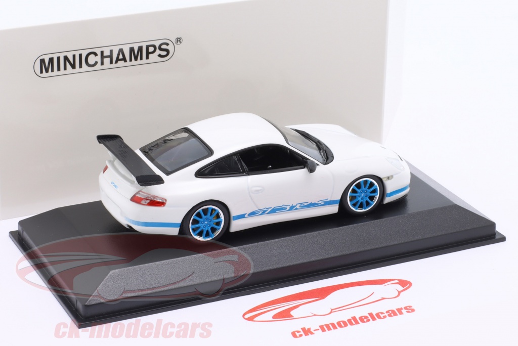 Minichamps 1:43 Porsche 911 (996) GT3 RS Bouwjaar 2002 wit / blauwheid velgen 403062029 model ...