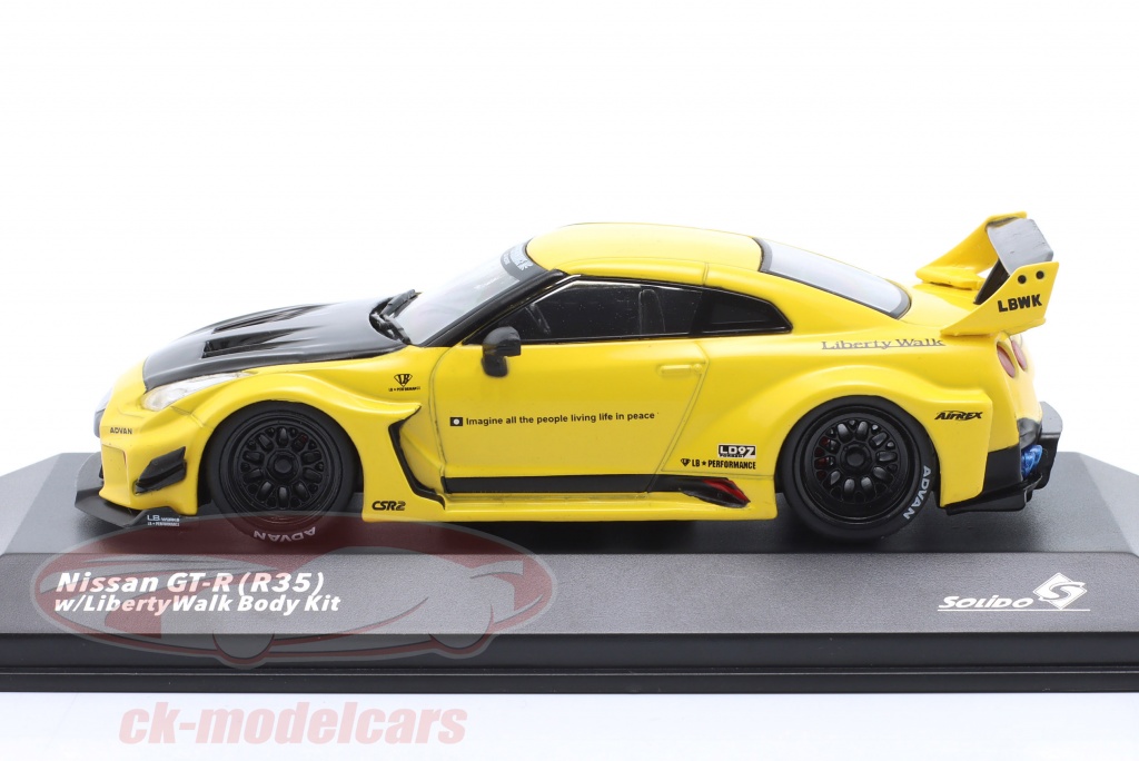 Solido 1:43 Nissan GT-R (R35) Liberty Walk Body Kit 2022 gelb / schwarz S4311206 Modellauto ...