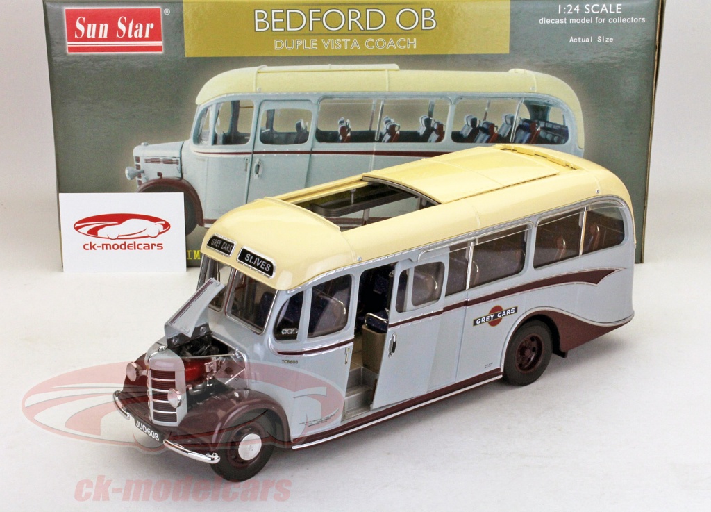 Sun Star Models 1:24 Bedford OB Duple Vista Bus Grey Cars weiß-gelb ...