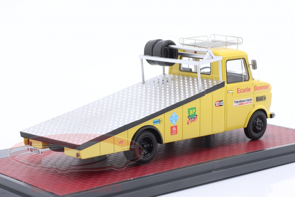 Matrix 1:43 Opel Blitz Car transporter Ecurie Bonnier 1970 yellow ...