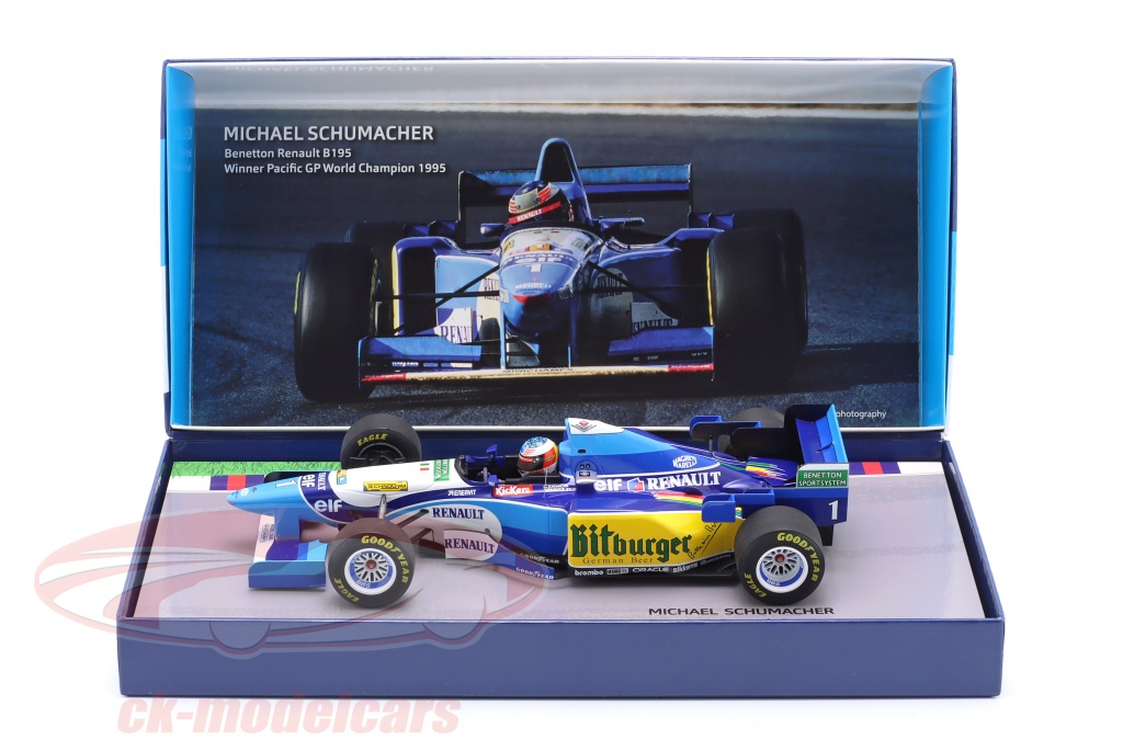 Minichamps 1:18 M. Schumacher Benetton B195 #1 ganador Pacífico GP fórmula 1 Campeón mundial ...