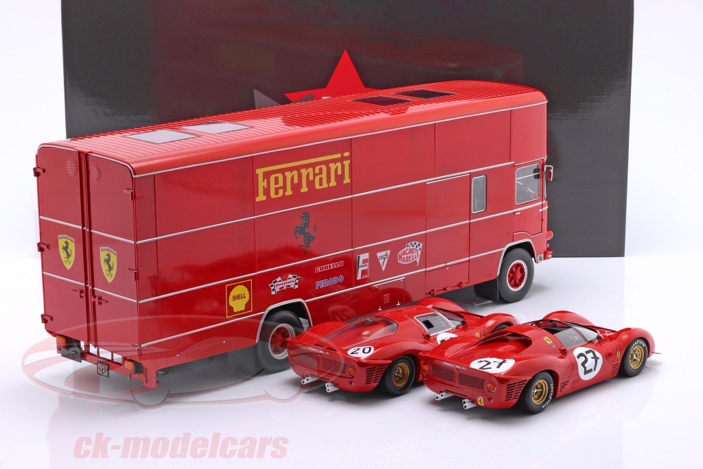1:18 3両 セット： OM Fiat 150 ロルフォ レーシングトランスポーター と 2x Ferrari 330 P3 CMR ...
