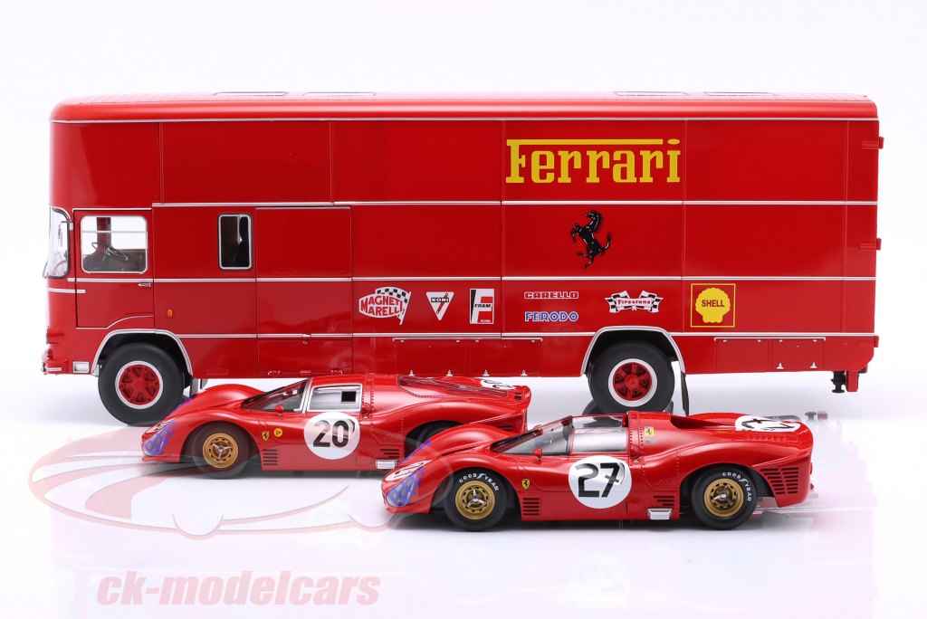 1:18 3-Car Set: OM Fiat 150 Rolf Racing transporter with 2x Ferrari 330 ...