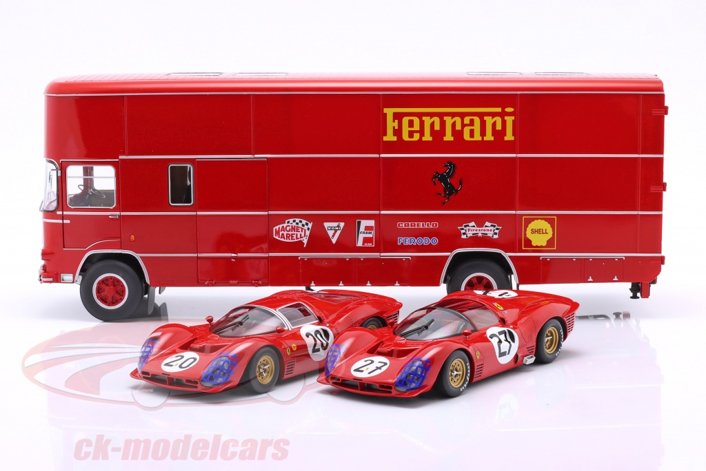 1:18 3-Car Set: OM Fiat 150 Rolf Racing transporter with 2x Ferrari 330 ...