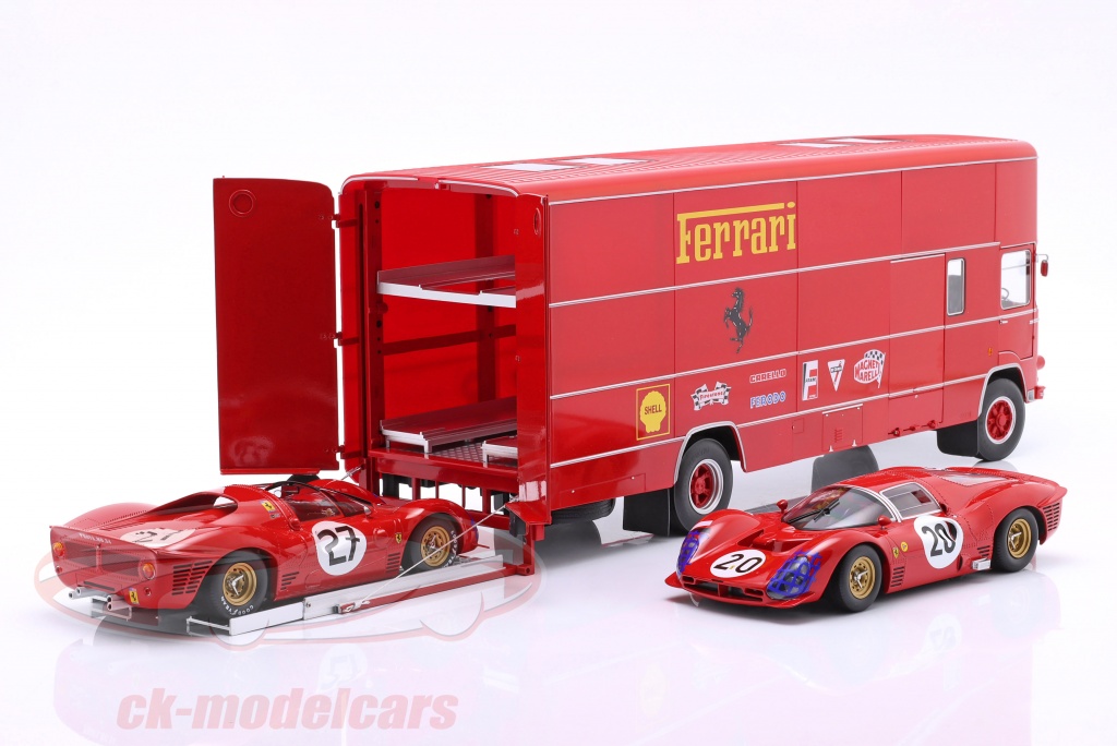 1:18 3-Car Set: OM Fiat 150 Rolf Racing transporter with 2x Ferrari 330 ...