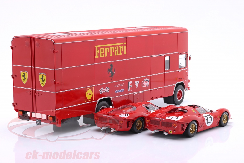 1:18 3-Car Set: OM Fiat 150 Rolf Racing transporter with 2x Ferrari 330 ...