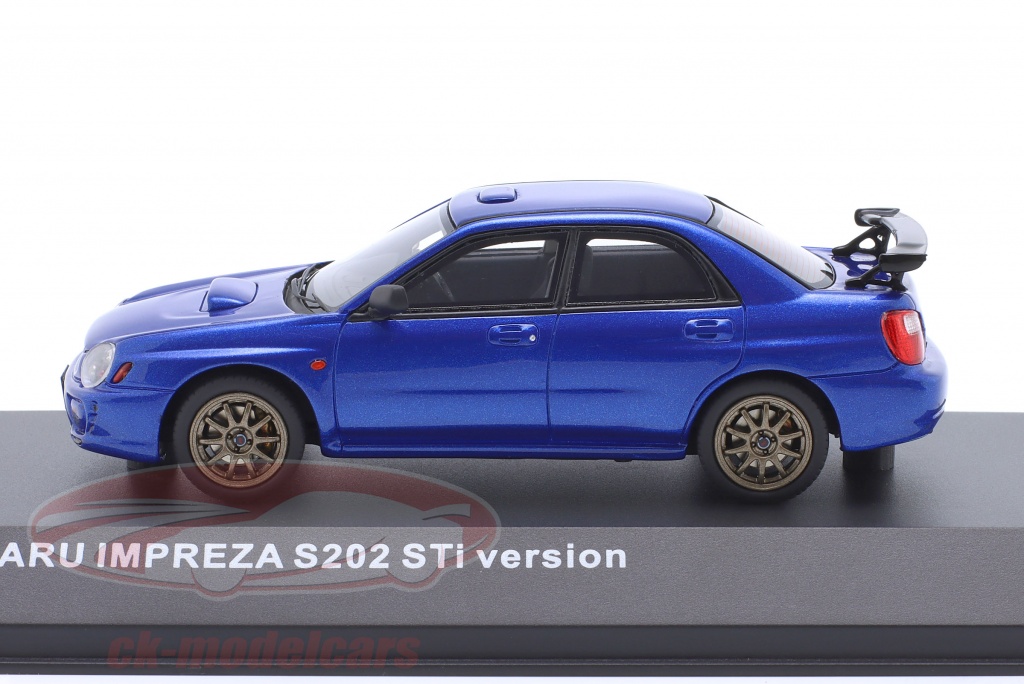 Kyosho 1:43 Subaru Impreza S202 STi year 2002 blue metallic KSR43118BL model car KSR43118BL ...