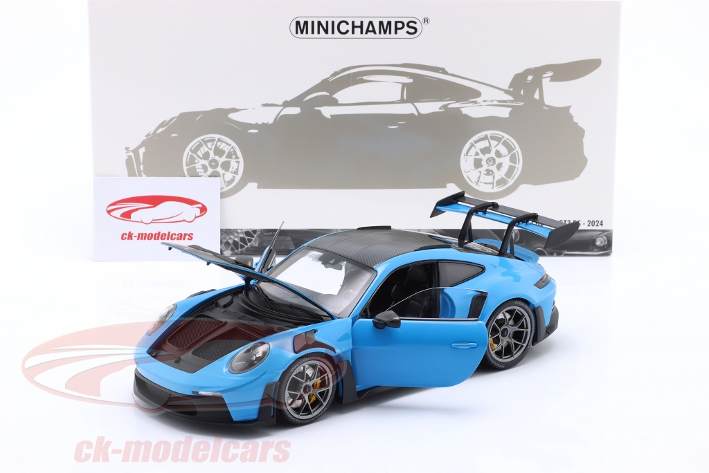 Minichamps 1:18 Porsche 911 (992) GT3 RS Pacote Weissach 2024 azul / prata aros 110062022 modelo ...