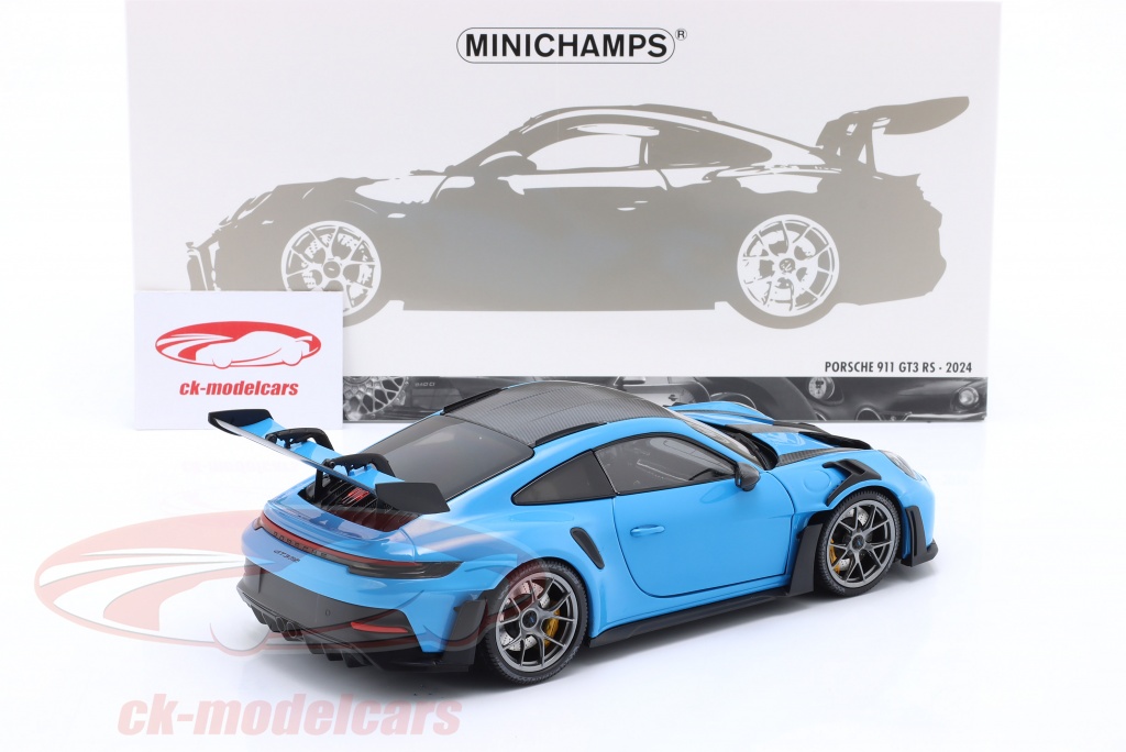 Minichamps 1:18 Porsche 911 (992) GT3 RS Paquete Weissach 2024 azul / plata llantas 110062022 ...