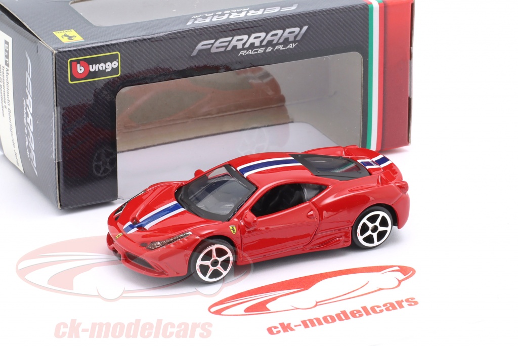 Bburago 1:64 Ferrari 458 Italia Speciale year 2009-2015 red with stripes CK89757 model car ...