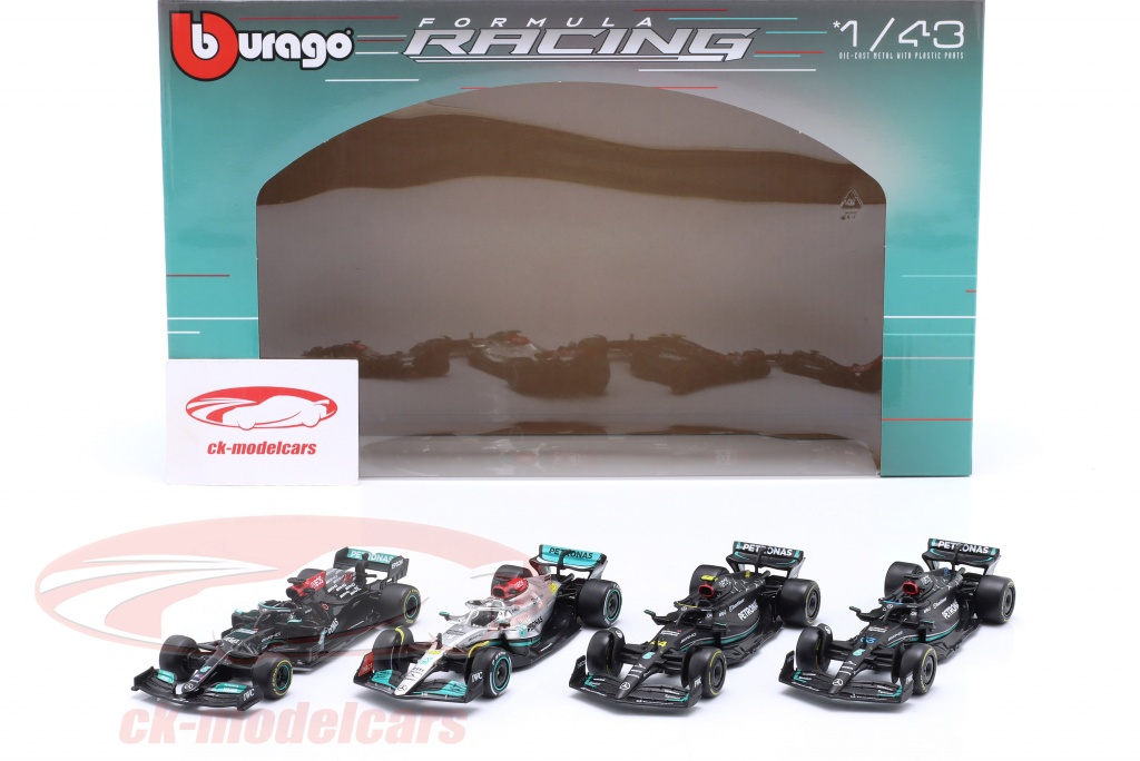 Bburago 1:43 4-Car Set Mercedes Hamilton / Russell Formula 1 2021-2023 ...