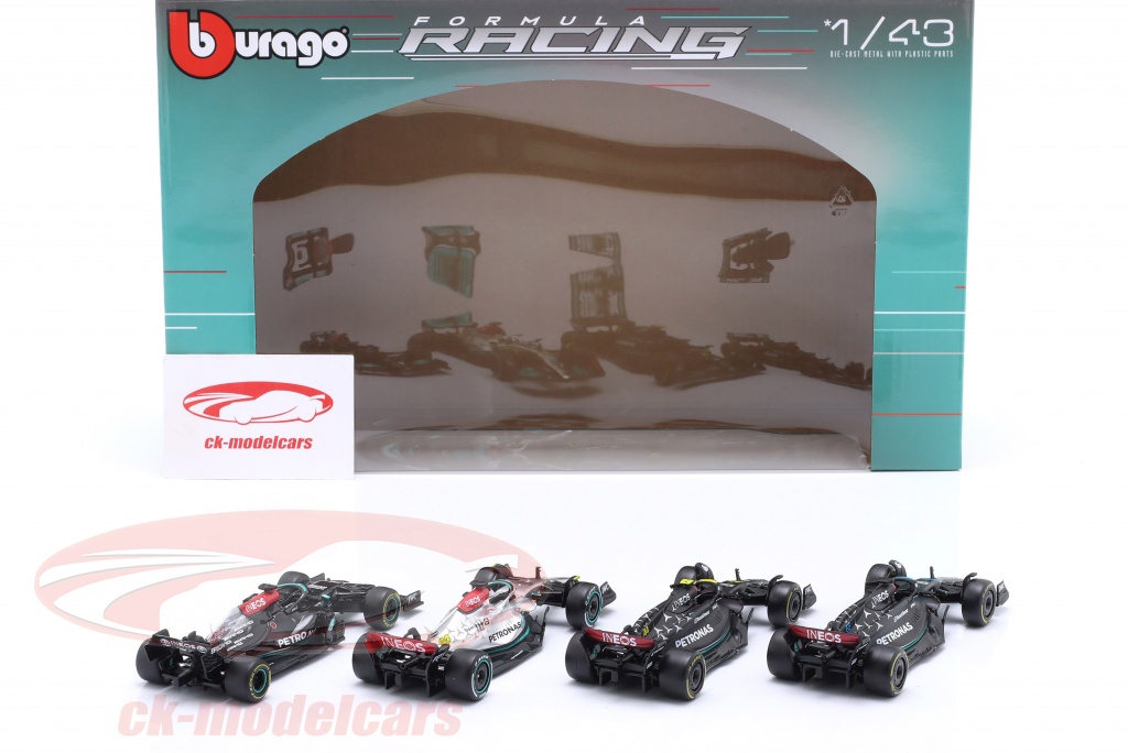 Bburago 1:43 4-Car Set Mercedes Hamilton / Russell Formula 1 2021-2023 ...
