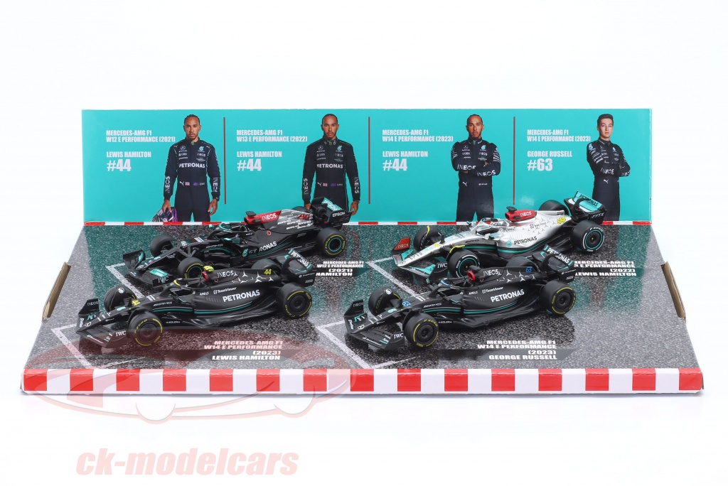 Bburago 1:43 4-Car Set Mercedes Hamilton / Russell Formula 1 2021-2023 ...