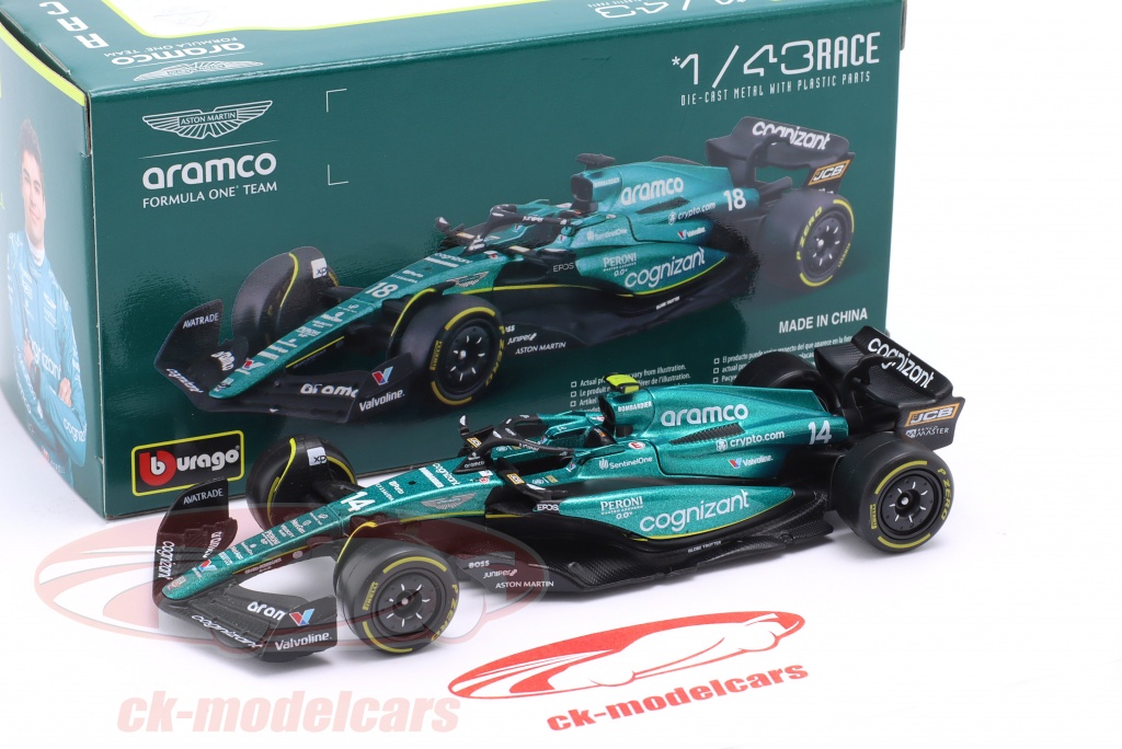 Bburago 1:43 Fernando Alonso Aston Martin AMR23 #14 Formula 1 2023 18-38090 #14 model car 18 ...