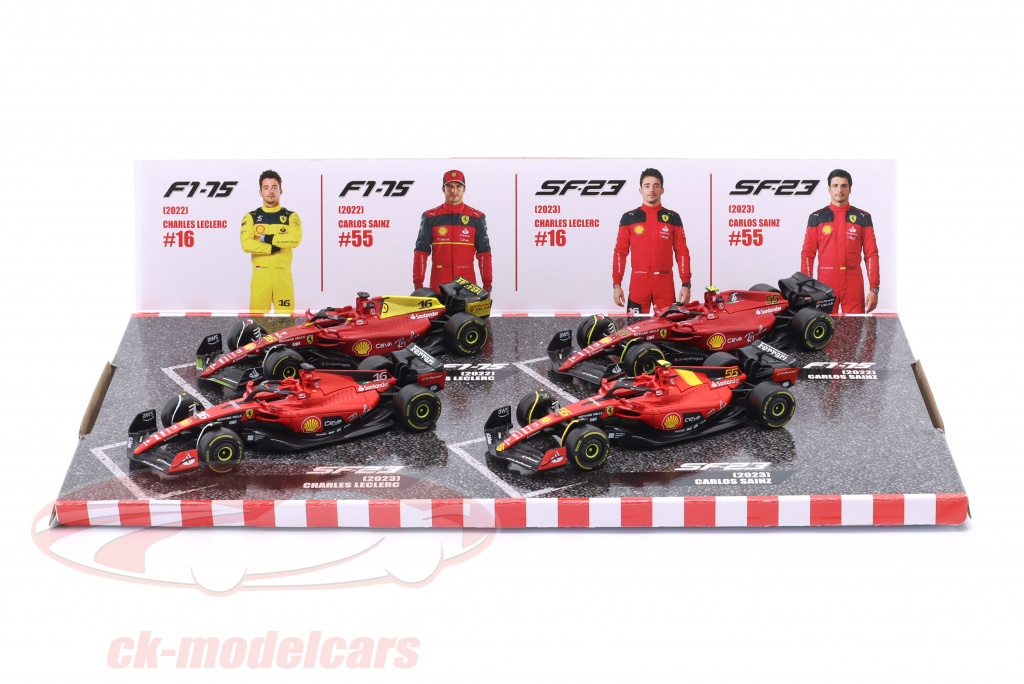 Bburago 1:43 4-Car Set Ferrari Leclerc / Sainz Formula 1 2022-2023 18 ...