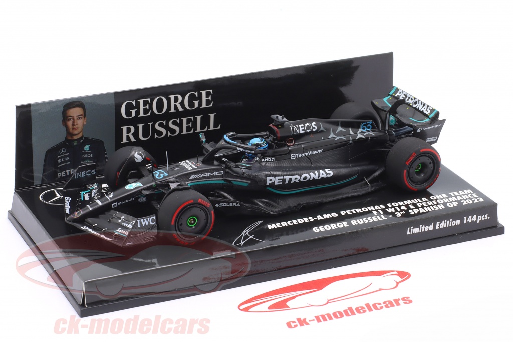 Minichamps 1:43 G. Russell Mercedes-AMG F1 W14 #63 3rd Spanien GP Formel 1 2023 417230863 ...