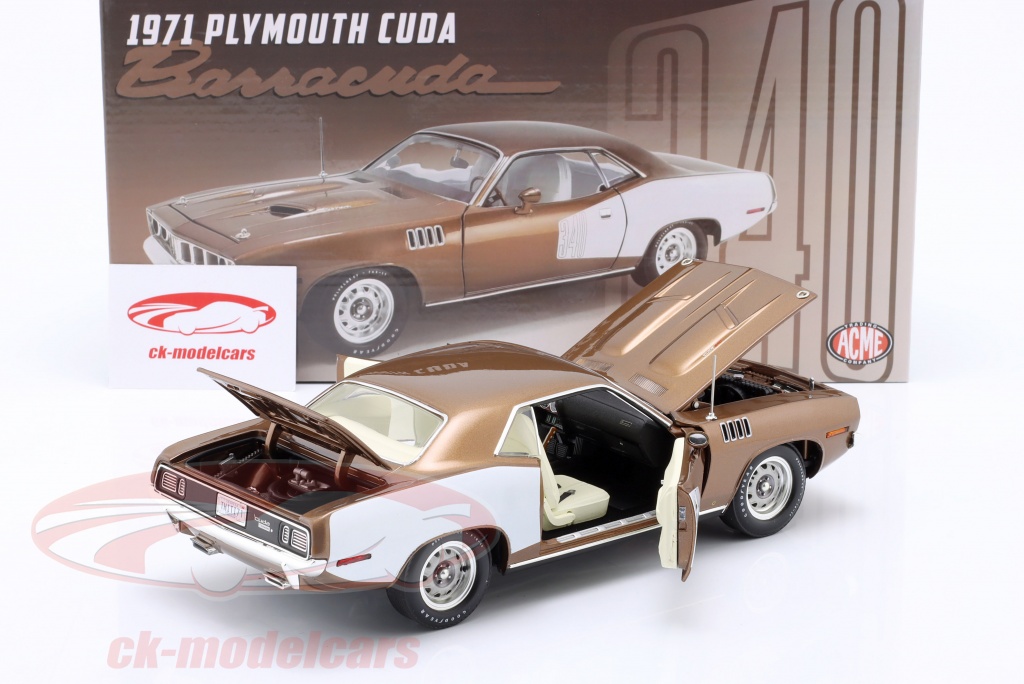 GMP 1:18 Plymouth Cuda Barracuda year 1971 brown metallic / white ...