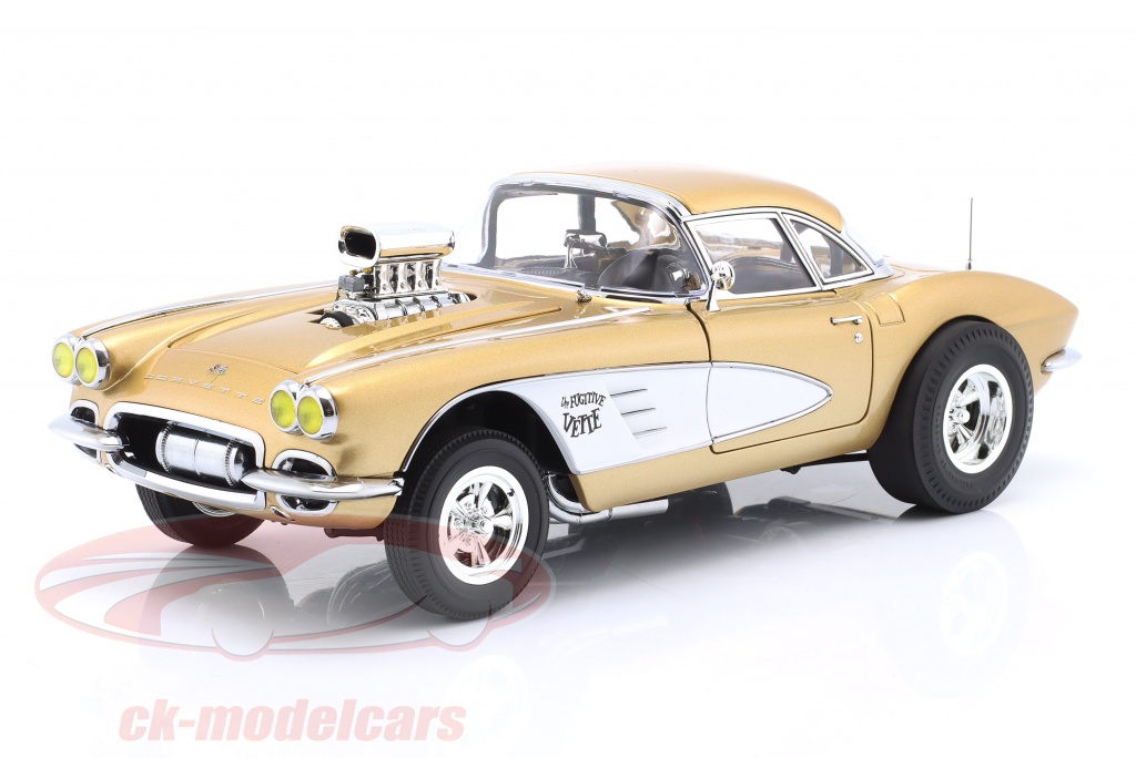 GMP 1:18 Chevrolet Corvette Gasser Fugitive Vette Rat Fink 1961 金 / 白 ...