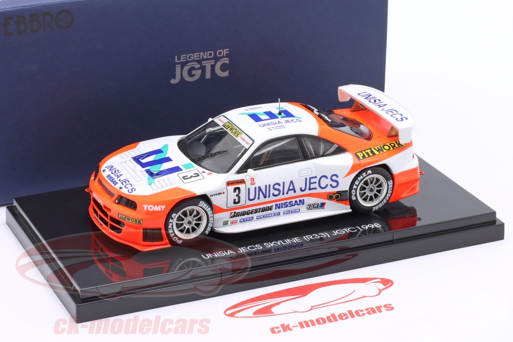 Ebbro 1:43 Nissan Skyline GT-R (R33) #3 JGTC 1998 Hasemi, Tanaka 44194 model car 44194 4526175441944