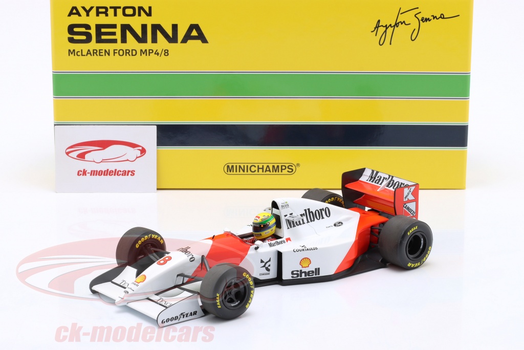 Minichamps 1:18 Ayrton Senna McLaren MP4/8#8 vinder Australien GP formel 1 1993 + Bog gratis ...