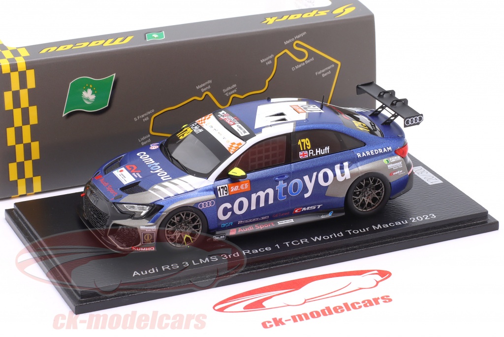 Spark 1:43 Audi RS 3 LMS TCR #179 3rd Race 1 TCR World Tour Macau 2023 Huff SA252 model car ...