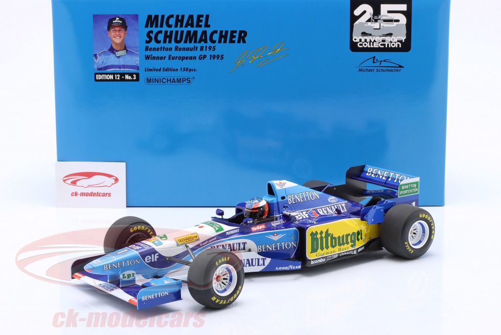Minichamps 1:12 M. Schumacher Benetton B195 #1 Winner Europe GP Formula 1 World Champion 1995 ...