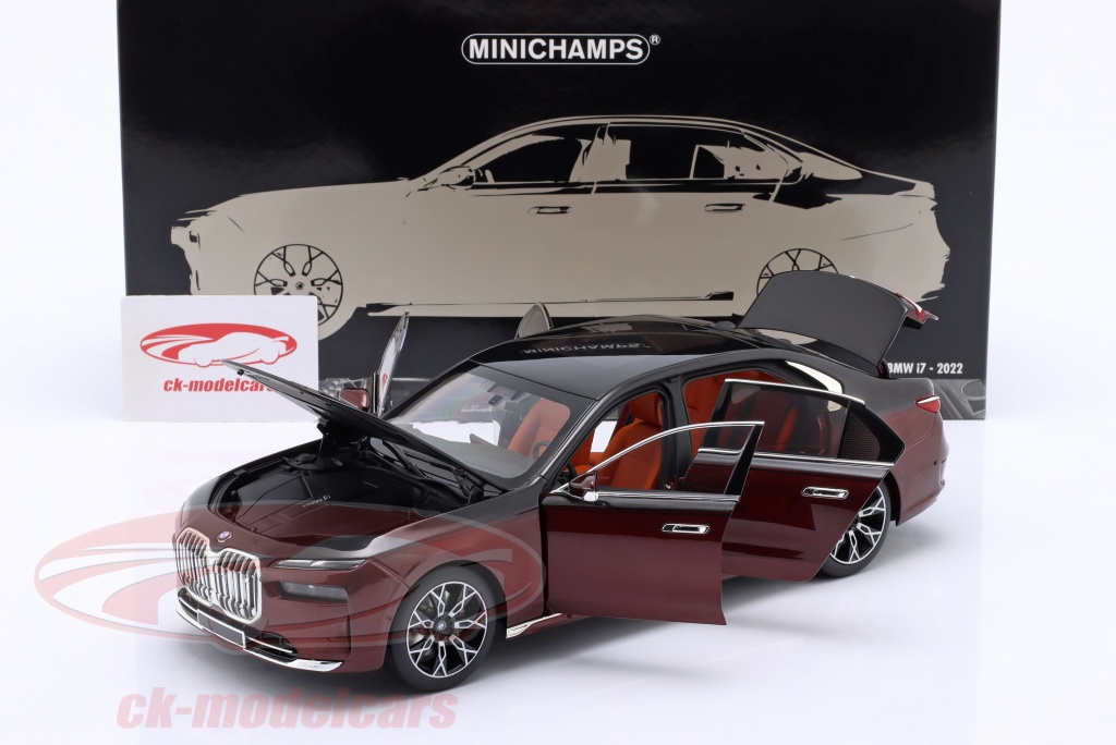 Minichamps 1:18 BMW i7 (G70) Año de construcción 2022 negro metálico / rojo metálico 110023201 ...