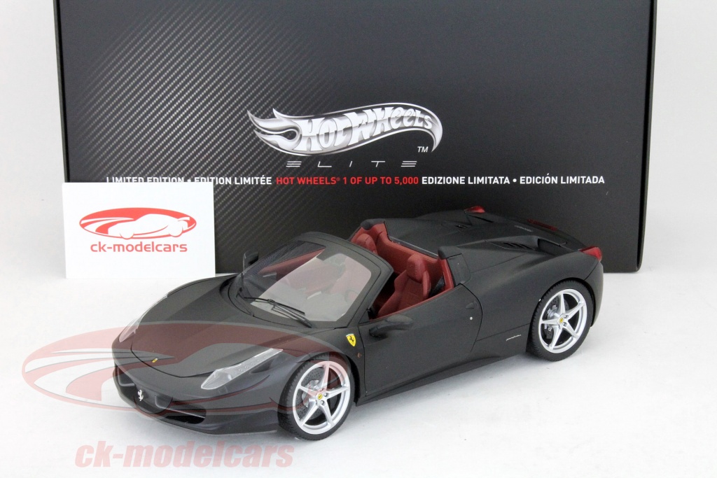HotWheels Elite 1:18 Ferrari 458 Italia Spider Bj. 2011 matt black ...