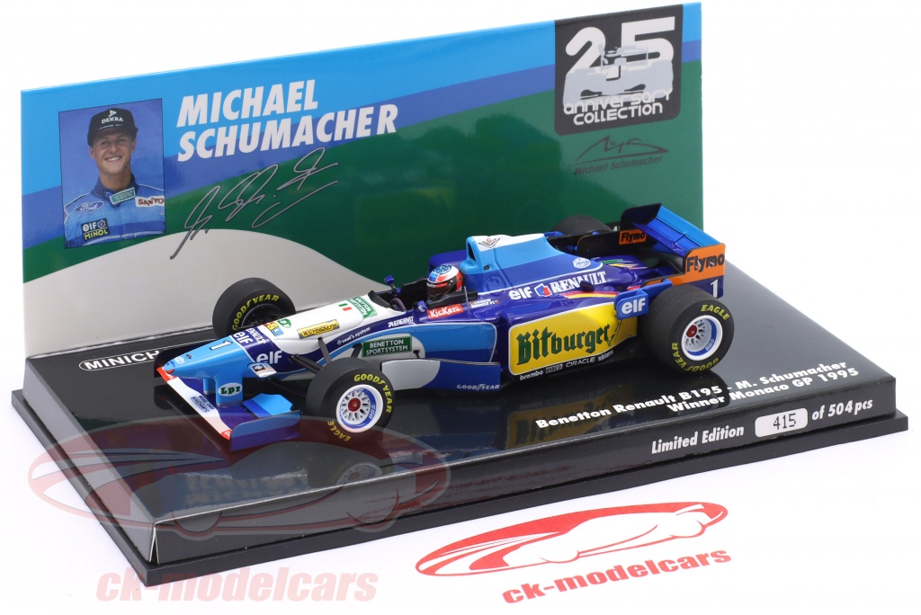 Minichamps 1:43 M. Schumacher Benetton B195 #1 gagnant Monaco GP formule 1 Champion du monde ...