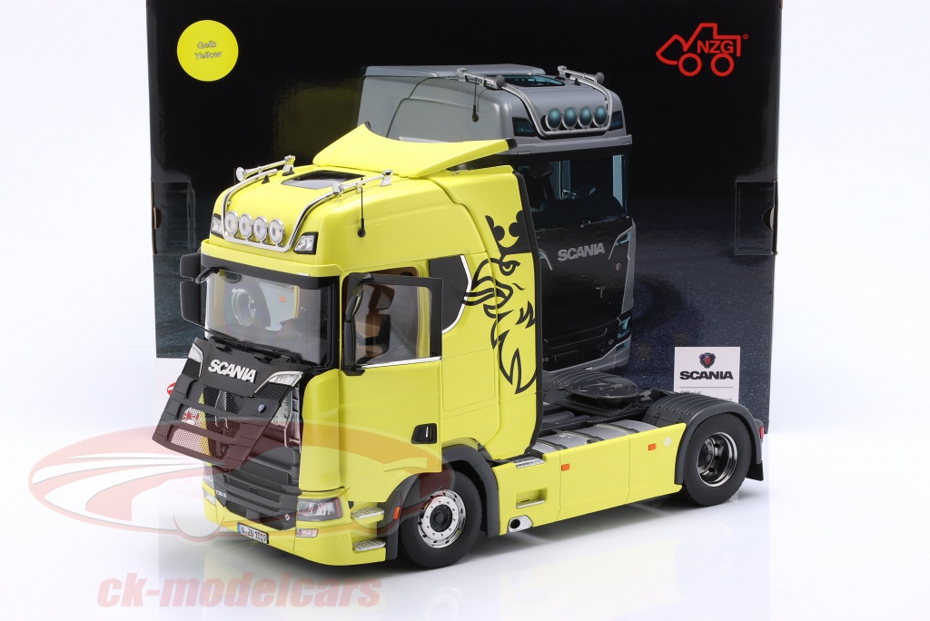 NZG 1:18 Scania V8 730S 4x2 Cabeza tractora amarillo LX101900060 (1019/ ...