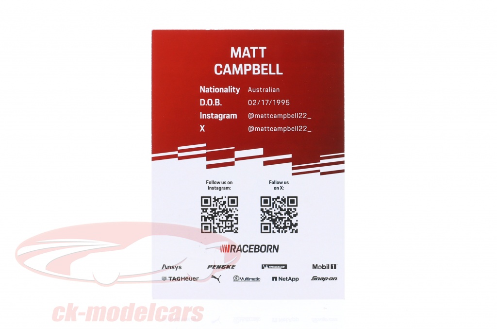 Porsche 963 #6 3位 24h Daytona 2025 Matt Campbell サインカード CK93602 CK93602