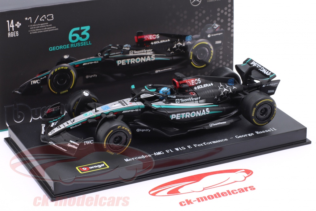 Bburago 1:43 George Russell Mercedes-AMG F1 W15 E #63 britannique GP formule 1 2024 18-38209 #63 ...
