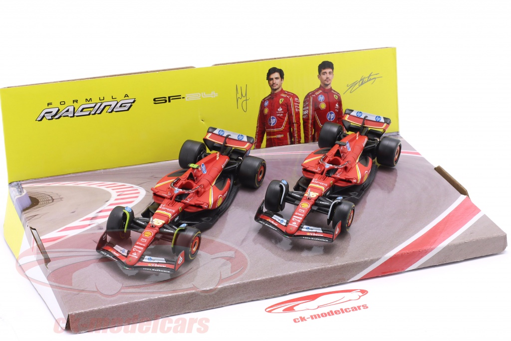 Bburago 1:43 2-Car Set Ferrari: Leclerc #16 & Sainz #55 Formel 1 2024 18-36839 Modellauto 18 ...