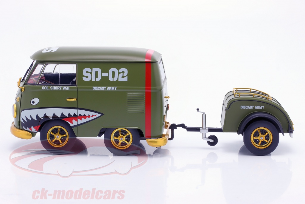 Solido 1:18 Volkswagen VW Kool Kombi Army Fighter 2023 olive with decor ...