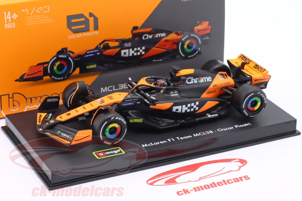 Bburago 1:43 Oscar Piastri McLaren MCL38 #81 Miami GP fórmula 1 2024 18-38215MIAMI #81 modelo ...