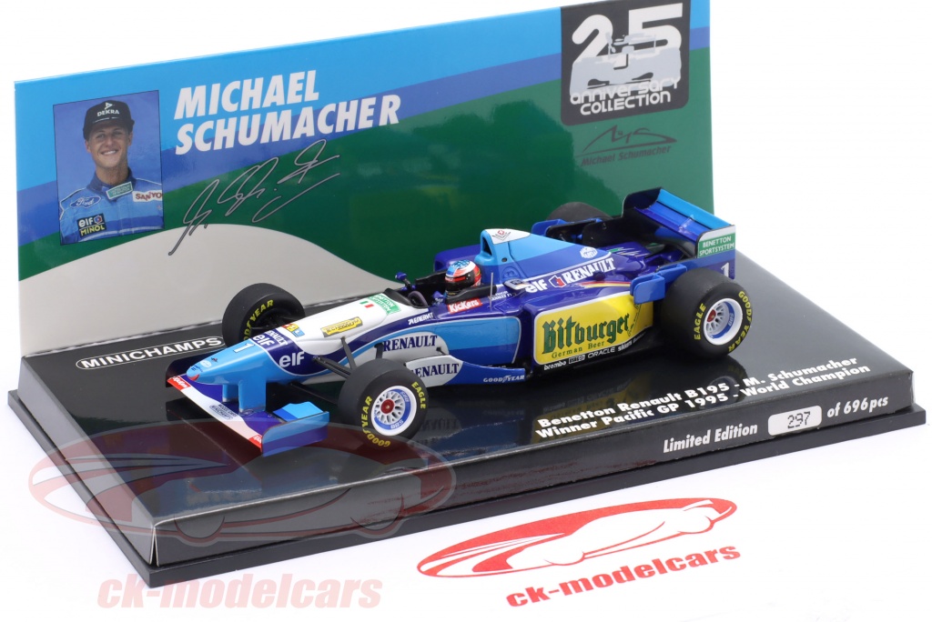 Minichamps 1:43 M. Schumacher Benetton B195 #1 winnaar Vreedzaam GP formule 1 wereldkampioen ...