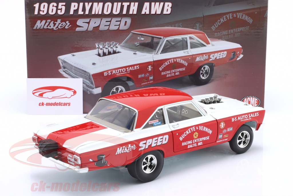 GMP 1:18 Plymouth AWB Mister Speed year 1965 red / white A1806511 model ...
