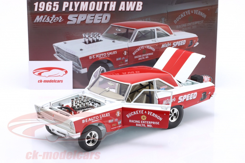 GMP 1:18 Plymouth AWB Mister Speed year 1965 red / white A1806511 model ...