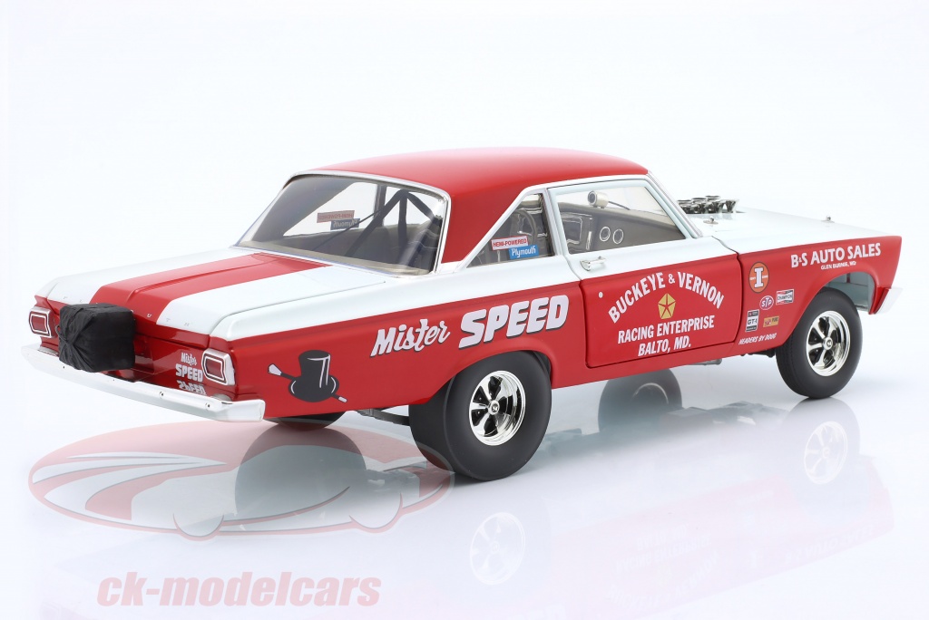 GMP 1:18 Plymouth AWB Mister Speed year 1965 red / white A1806511 model ...
