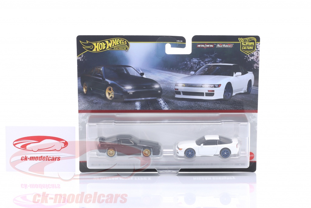 HotWheels 1:43 2-Car Set: Nissan 180SX Type X Baujahr 1996 scarz & Nissan SilEighty weiß 1:64 ...