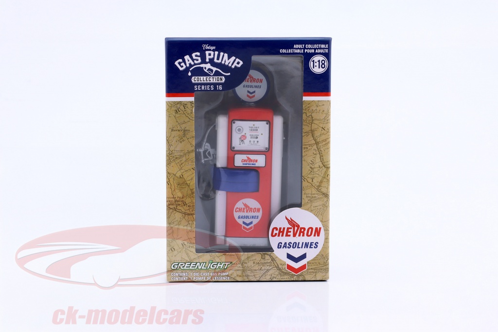 Greenlight 1:18 Wayne 100-A gas pump Chevron 1948 white / red / blue ...