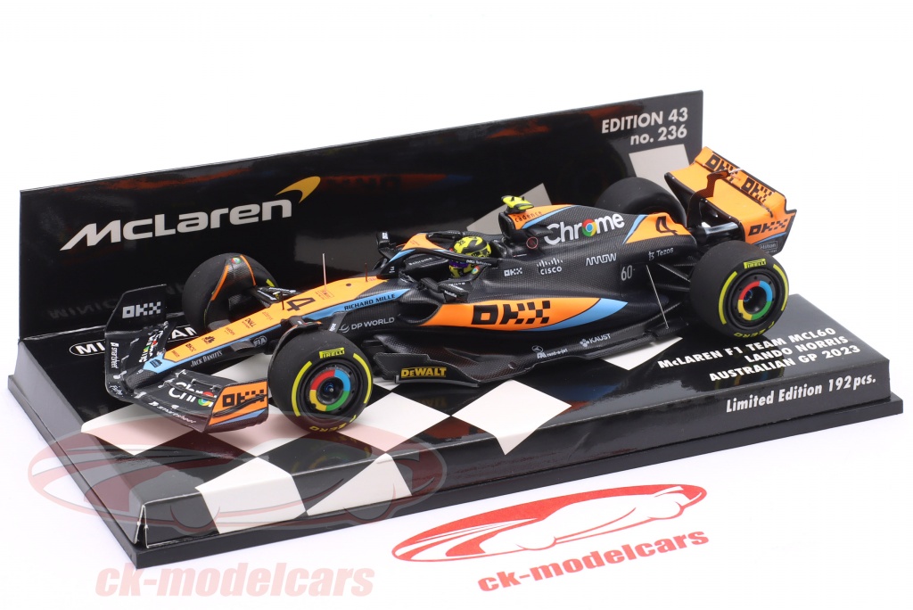 Minichamps 1:43 Lando Norris McLaren MCL60 #4 6th Australien GP Formel 1 2023 537234704 ...