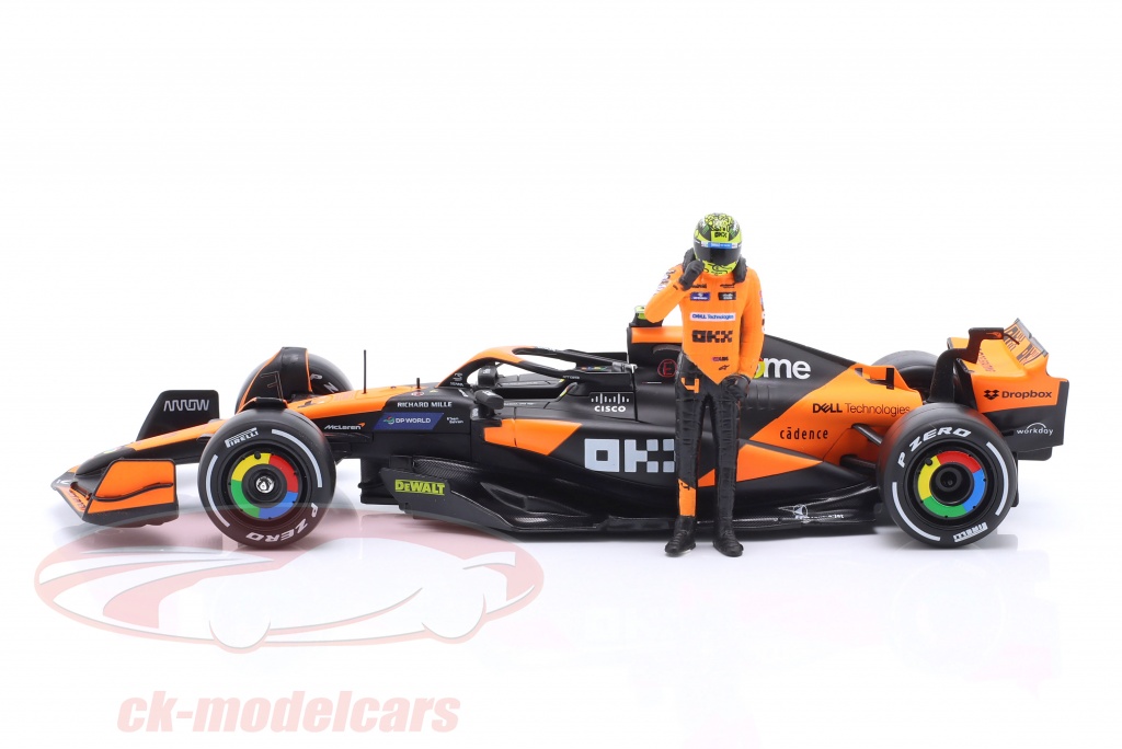 Bburago 1:24 L. Norris McLaren MCL38 #4 Sieger Miami GP Formel 1 2024 mit Figur 18-28040 #4 ...