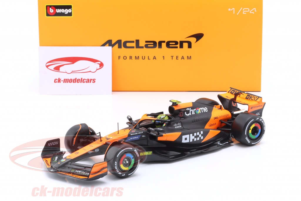 Bburago 1:24 Lando Norris McLaren MCL38 #4 Sieger Miami GP Formel 1 2024 18-28033 #4 Modellauto ...