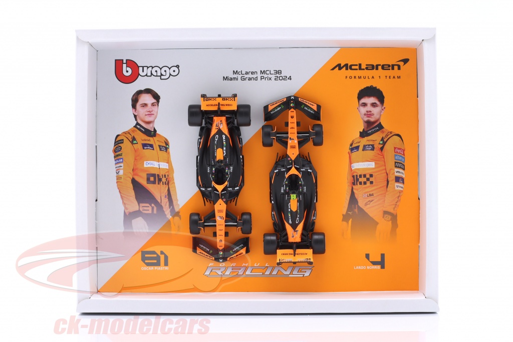 Bburago 1:43 2-Car Set Norris #4 & Piastri #81 McLaren MCL38 Miami GP ...