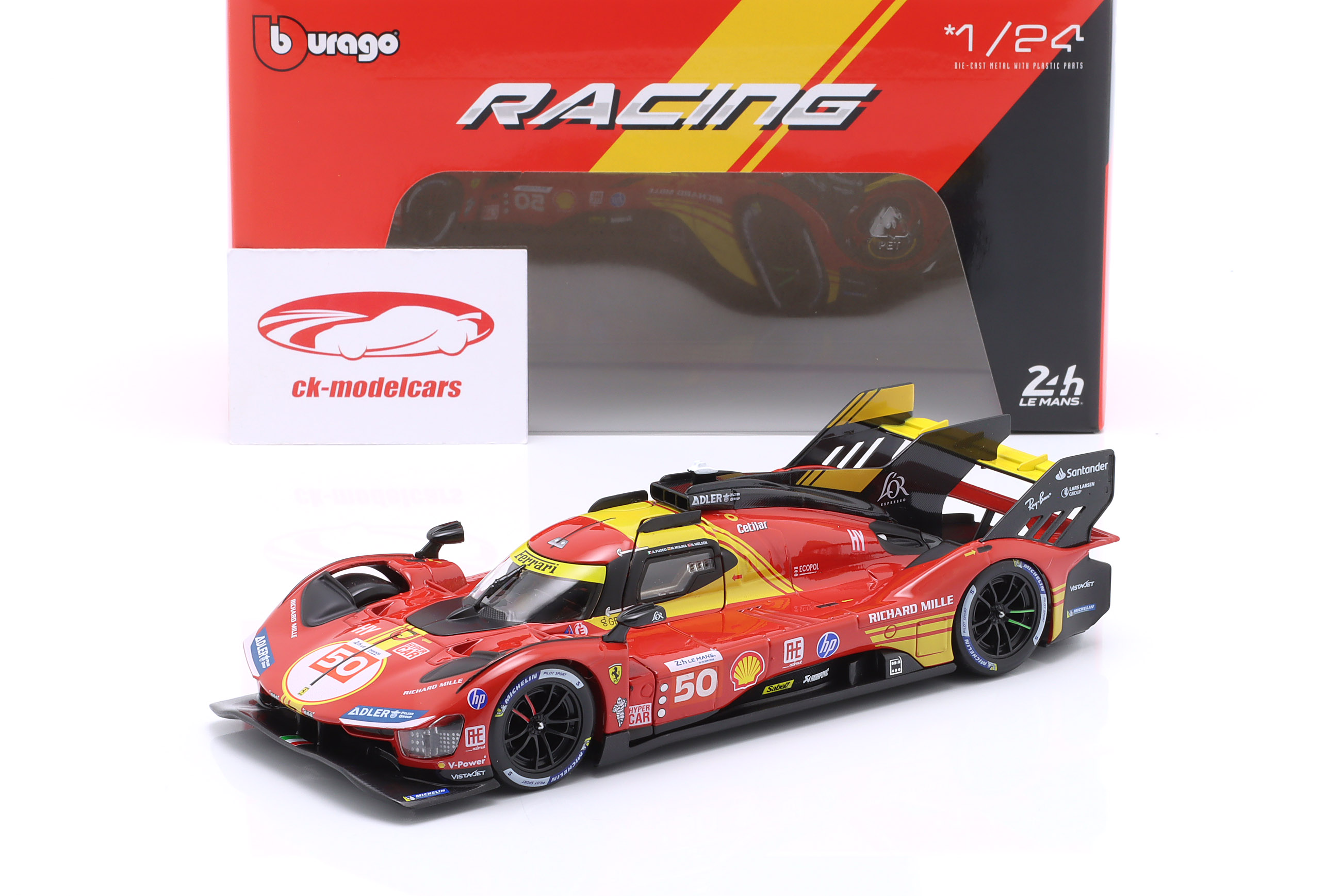 Bburago 1:24 Ferrari 499P #50 Winner 24h LeMans 2024 Fuoco, Molina ...