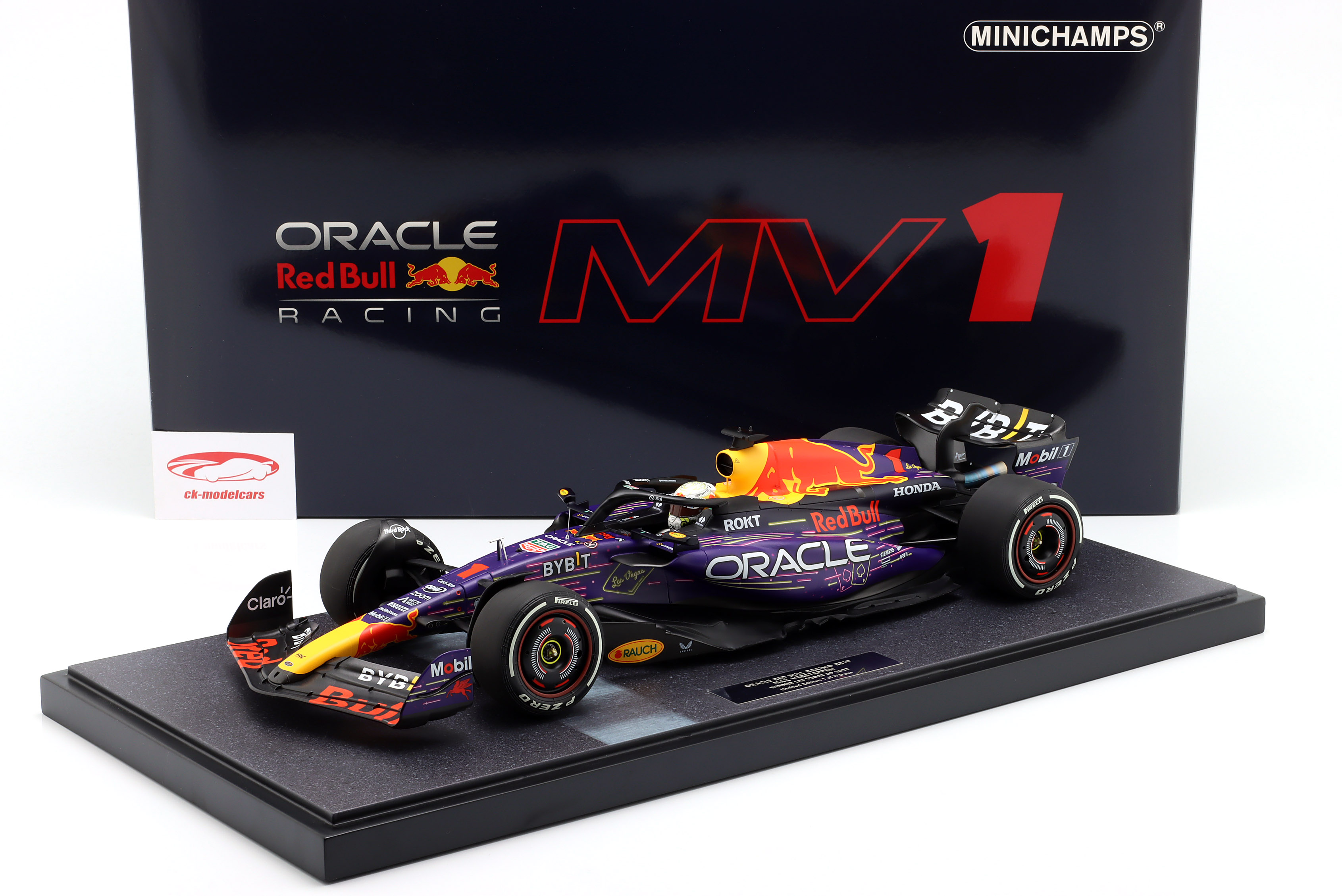Minichamps 1:12 Max Verstappen Red Bull RB19 #1 Gagnant Las Vegas GP formule 1 Champion du monde ...